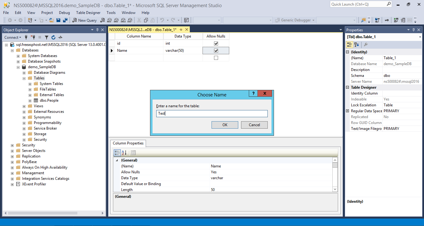 Creating and Editing Tables With SSMS